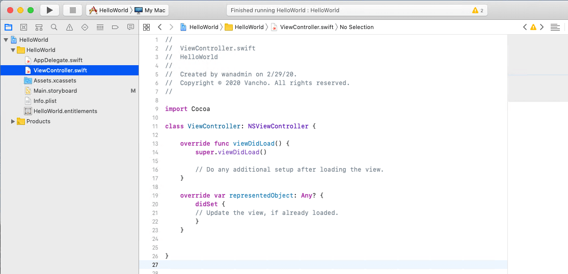 Create "Hello World" MacOS App - DevInDeep